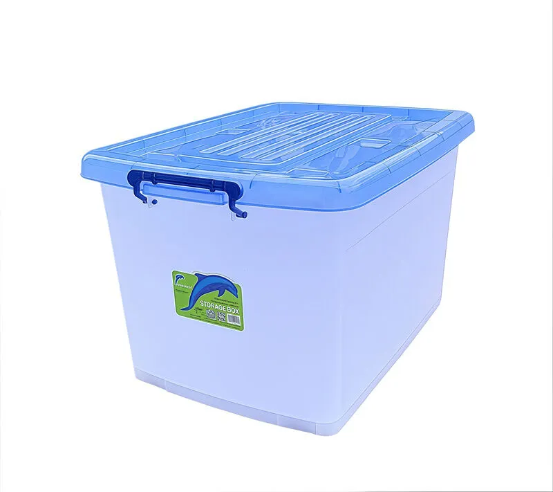 90L Plastic Storage Container with Blue Lid | Heavy-Duty, Stackable ...